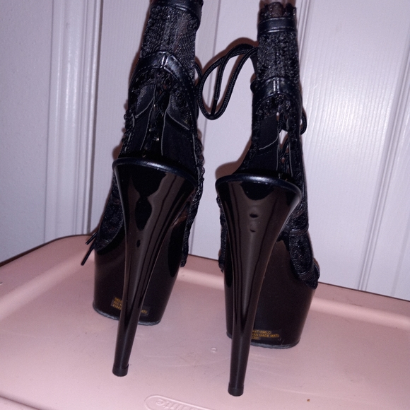 Pleaser | Shoes | New Black Lace Stiletto Heels Pleaser Lace Up | Poshmark